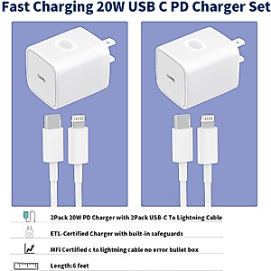 tiavalmax USB C Charger Cable for iPhone iPad, USB 2.0 Type C Charger Fast Charging (2 Pack USB C Charger Block & 6.6ft USB C to Lightning Cable)
