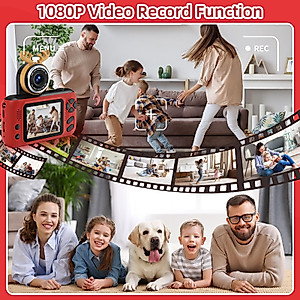 Kids Camera,Christmas Birthday Gifts for Boys and Girls Age 3-8,Kids Video Camera for Toddler 3 4 5 6 7 8 9 Years Old,1080P Volgging Toys Camera for Children Red