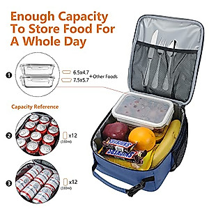 CCidea Lunch Box for Men Women Adults, Portable Insulated Lunch Bag for Office Work Picnic, Reusable Small Bento Lunch Box (Dark Blue)