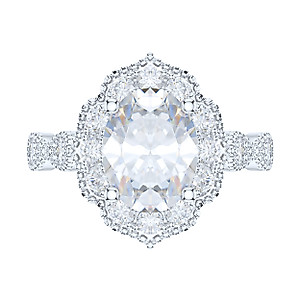 PRSTANI Sterling Silver Vintage Milgrain 2CT Oval Cut Genuine Moissanite Promise Ring Halo Engagement Ring (7.5)