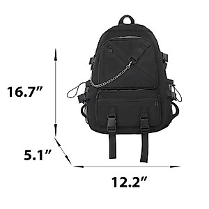 GAI Techwear Backpack Japanese Streetwear Vintage Alt Emo Backpack College School Laptop Bag Cool Hip Hop Goth Punk Rucksack (One Size, d)