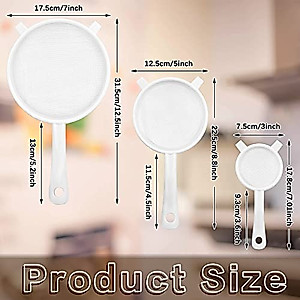 3 Pcs Plastic Nylon Mesh Strainer Colander with Handle Double Ear Fine Food Mesh Strainer Flour Sifter for Baking Kitchen Strainer Kefir Tea Juice Pasta Strainer (3 Inch, 5 Inch, 7 Inch)
