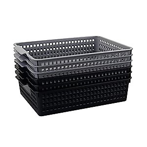 Qqbine A4 Plastic Storage Basket Tray, Classroom Paper Baskets, 6 Packs