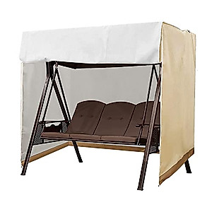 Quekehis Outdoor Swing Cover Waterproof 3 Seater Hammock Cover Patio Swing Chair Cover Garden Glider Cover Porch Swing Cover for Outdoor Furniture All Weather Protection Beige