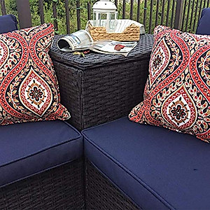 PHI VILLA Outdoor Loveseat Rattan Sectional Sofa - Patio Wicker Furniture Set Outdoor Couch for Backyard, Garden (4-Piece Navy Blue)