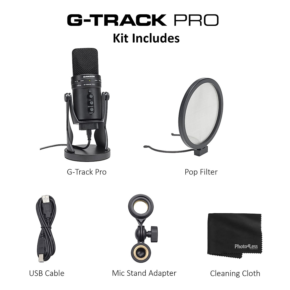Samson G-Track Pro USB 24-bit Studio Condenser Mic with Audio Interface with The G-Track Pro Pop Filter and Cleaning Cloth - Top-Value Microphone Bundle