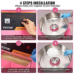 VEVOR Cart Electric Cotton Candy Machine, 1000W Commercial Floss Maker with Stainless Steel Bowl, Sugar Scoop and Drawer, Perfect for Home, Kids Birthday, Family Party, Pink