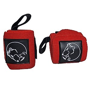 Basic Muscle Gains Premium Wrist Wraps (Heavy Duty) for Weightlifting, BMG Premium 18” Wrist Wraps (pair) with Thumb Loop, Sturdy and Comfortable (18", Red)