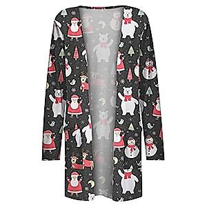 Ugly Christmas Sweaters for Women 2023 Plus Size Casual Fashion Fall Winter Lightweight Cardigan Long Sleeve Open Front Funny Christmas Tops Graphic Holiday Party Shirts Outfits Clothes Black 4XL