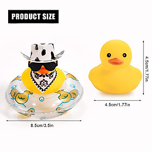 Duck for Cars, Rubber Duck for Car Dashboard, Squeaky Duck Bath Toy Yellow Duck Car Ornament Fun Cowboy Duck Car Accessories Car Dashboard Decorations with Swim Ring Hat Scarf Glasses (Style 4)