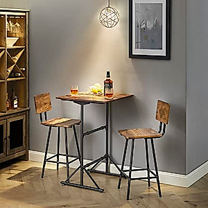 VECELO 3-Piece Bar Table Chairs, Square Counter Height Bistro Dinette Sets with 2 Barstools for Kitchen, Breakfast Nook, Small Spaces, Rustic Brown