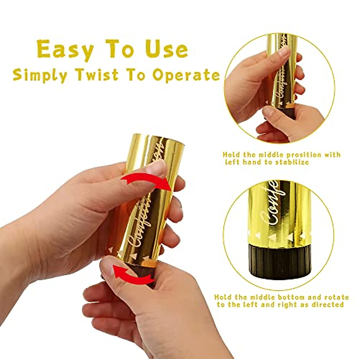 Confetti Poppers Cannons for Wedding Birthday Graduation Baby Shower Anniversary Christmas New Year's Kids Fun Party Supplies Decorations and Favors (Gold)