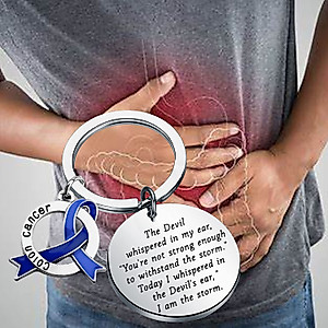 FUSTMW Colon Cancer Awareness Gifts Colon Cancer Gifts Keychain Colon Cancer Ribbon Survivors Support Gifts Fight Cancer Gifts I am The Storm (silver)