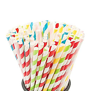 100PCS Biodegradable Paper Straws Bulk, Assorted Rainbow Colors Striped Drinking Straws for Juice, shakes, Cocktail, Coffee,Soda, Milkshakes, Smoothies,Celebration Parties and Arts Crafts Projects