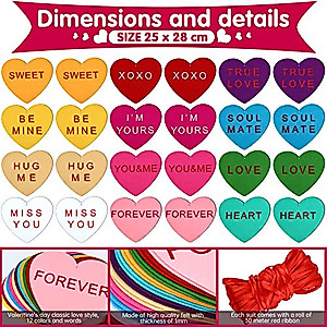Tatuo 24 Pieces Valentine's Day Conversation Heart Felt Garland Heart Shaped Hanging Garland Yard Sign Outdoor Lawn Decoration with Red Ribbon for Valentine's Day Wedding Parties Decorations