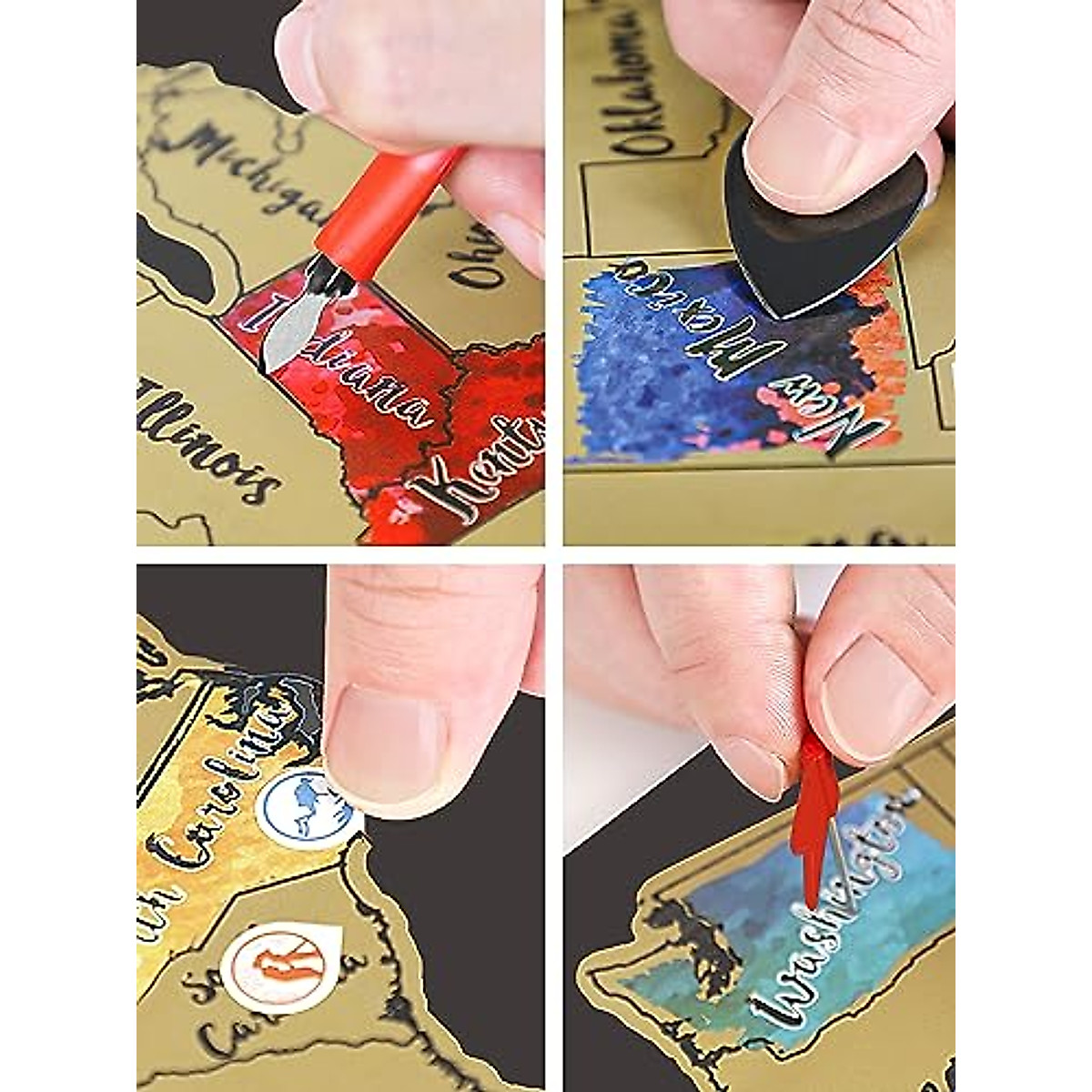 JARLINK Scratch Off USA Map Poster, 12x17 inches United States Map with Unique Accessories Set, Personalized Travel Poster, Gift for Travelers