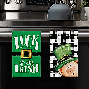 Artoid Mode Buffalo Plaid Luck of The Irish Shamrock St Patrick's Day Kitchen Towels Dish Towels, 18x26 Inch Seasonal Decoration Hand Towels Set of 2