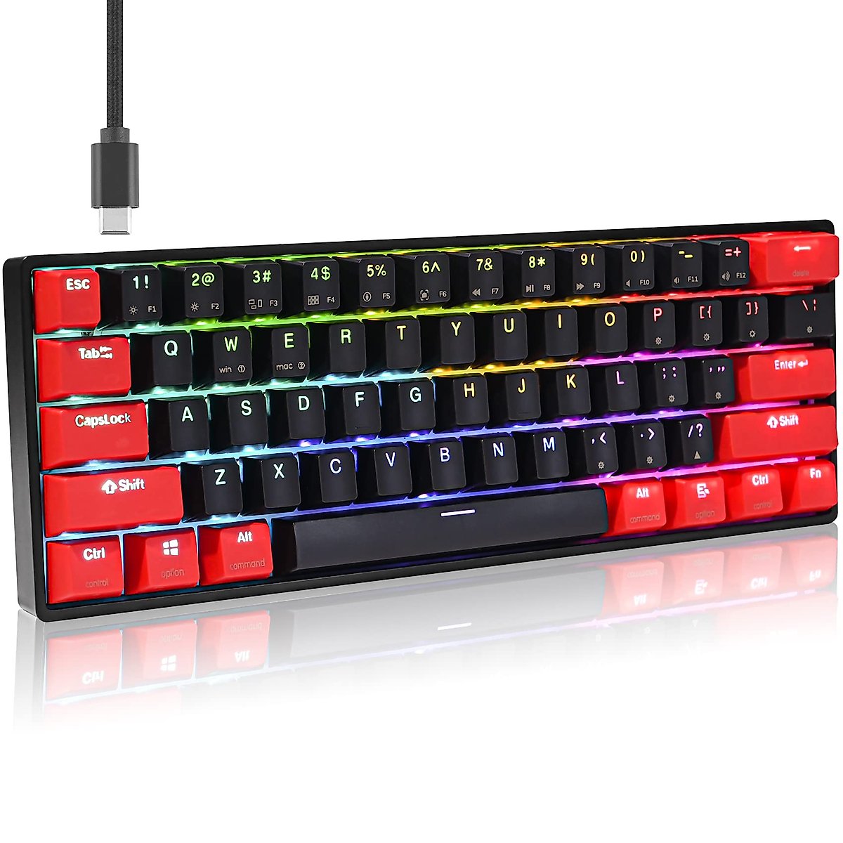 Ussixchare GK61 60% Mechanical Keyboard Hot Swappable RGB Led Gaming Keyboard Linear Red Switch for PC/Win/PS4/Xbox（Gateron Optical Red ）