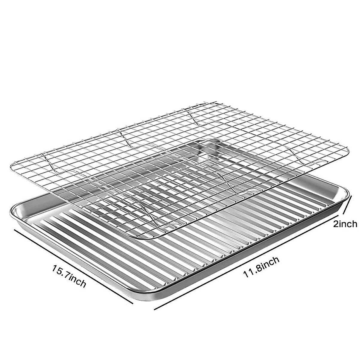 N&S AMOCWJ Stainless Steel Baking Pan with Rack , Cookie Sheet with Cooling Rack,Baking Tray For Oven,Nonstick Baking Sheet Warp Resistant & Heavy Duty & Rust Free (XL), Silver (BK252)