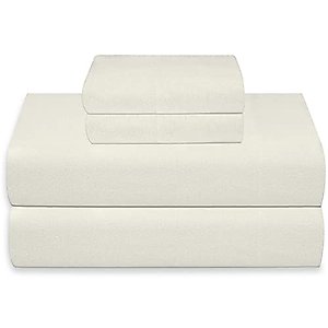ZOYER Flannel Sheets Full Size Bed Set - Soft & Comfy Deep Pocket Cotton Flannel Bedding, Fitted Up to 16", Double Brushed Full Bed Sheets, 4 Pieces, White