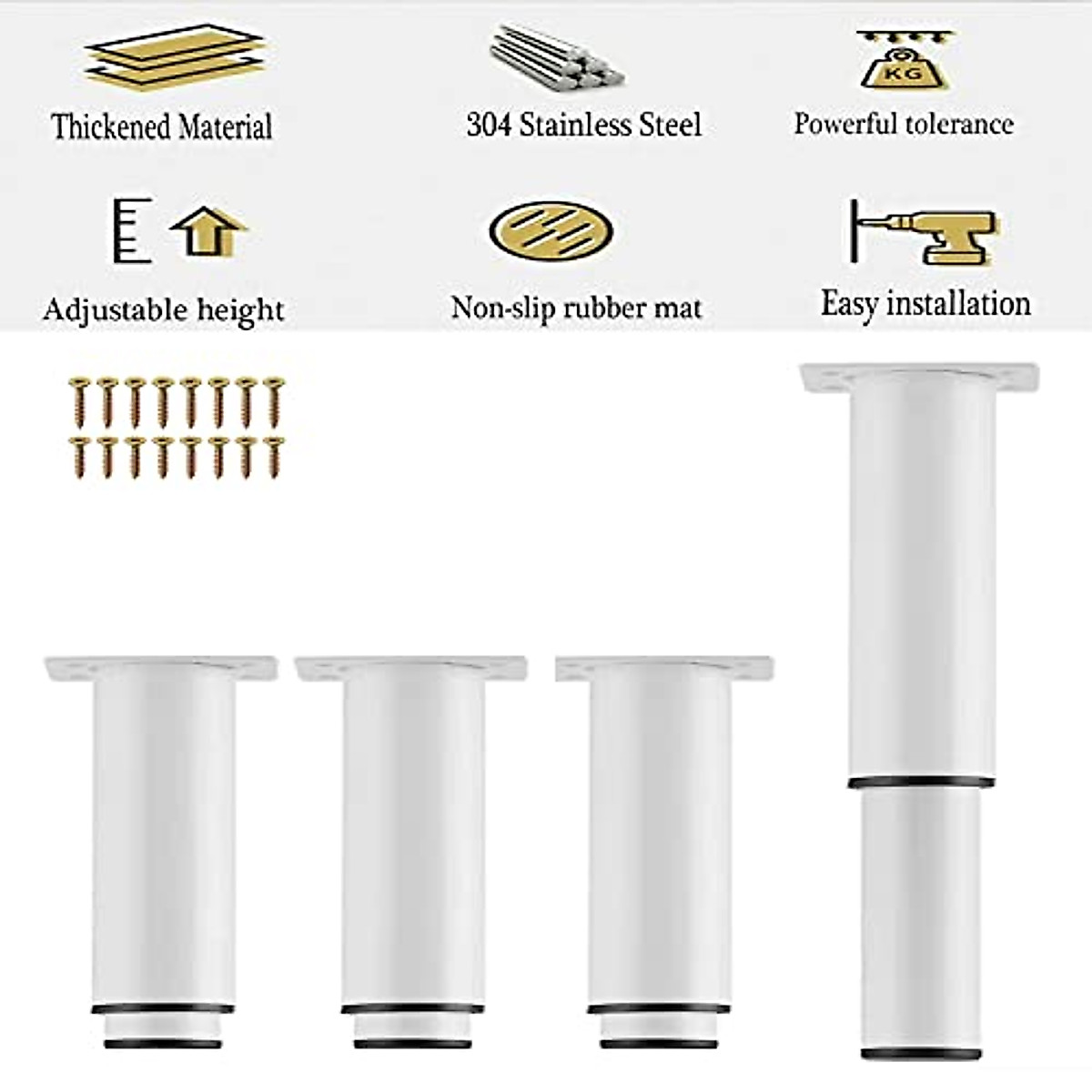 Metal Adjustable Height Furniture Legs 4.7-8 inch, Heavy Duty Support Legs for Furniture Set of 4,Sofa Cabinet Legs,Adjustable Height Replacement Support Leg for Furniture/Bed/Cabinet/TV Stand(white)
