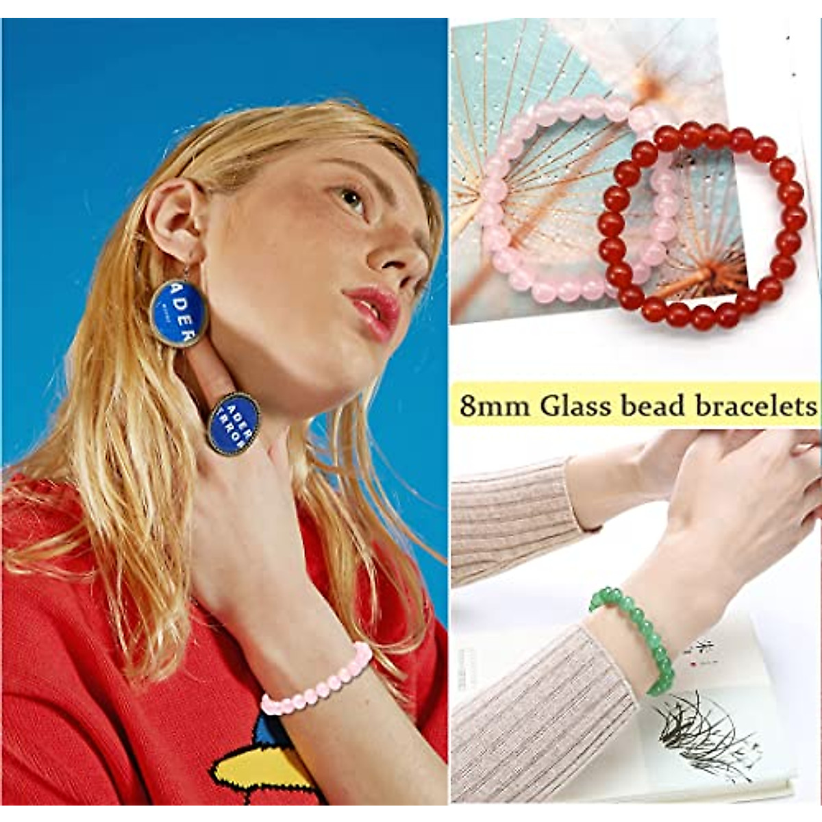 Jewdreamer 18Pcs 8mm Beaded Stretch Bracelet Handmade Glass Bracelet for Women Mens Multicolor Crystal Round Beads Bracelet Elastic Bead Bracelets Jewelry