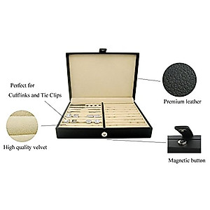 HONEY BEAR Men/Women's Cufflinks Jewelry Box - Faux Leather Display Case Storage Organizer Black, for Rings Earrings Tie Clips