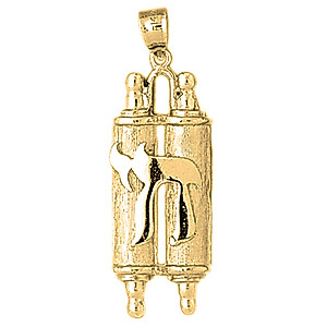 Jewels Obsession Silver Jewish Torah Scroll with Chai Pendant | 14K Yellow Gold-plated 925 Silver Jewish Torah Scroll with Chai Pendant