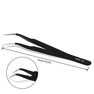 Tovip 4 Pcs ESD Tweezers Set Anti-Static Tweezers Stainless Steel Tweezers for Eyelash Extension,Electronics, Jewelry-making - Straight and Curved Tip Tweezers - Black