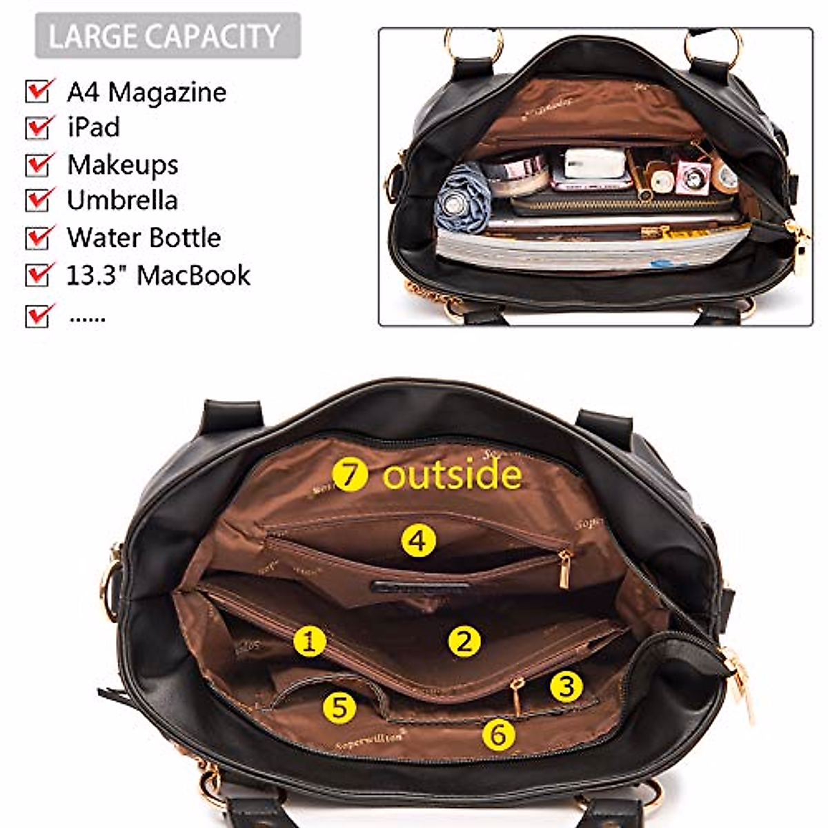 Soperwillton Fashion Handbag for Women Shoulder Bag Top Handle Satchel Hobo Tote Bag Purse Set 4pcs