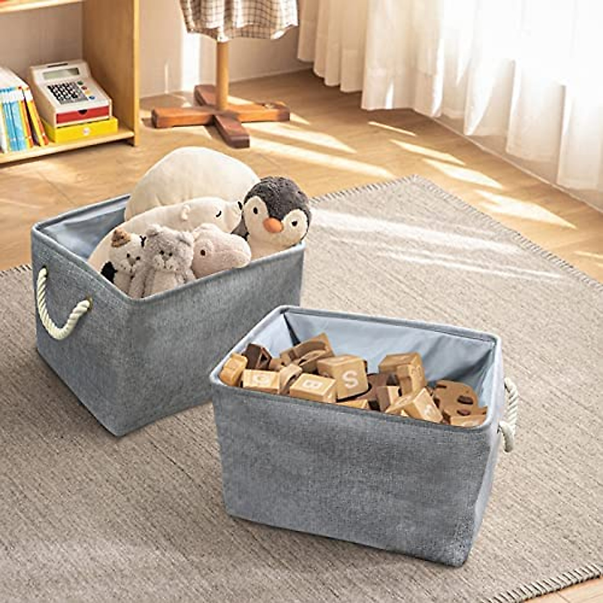 Instruban Storage Bin Cube Storage Basket for Storage and Organization Toy Clothes Books Home Collapsible Storage Basket with Handles -14.5 x 9.8 x 6.6 inches