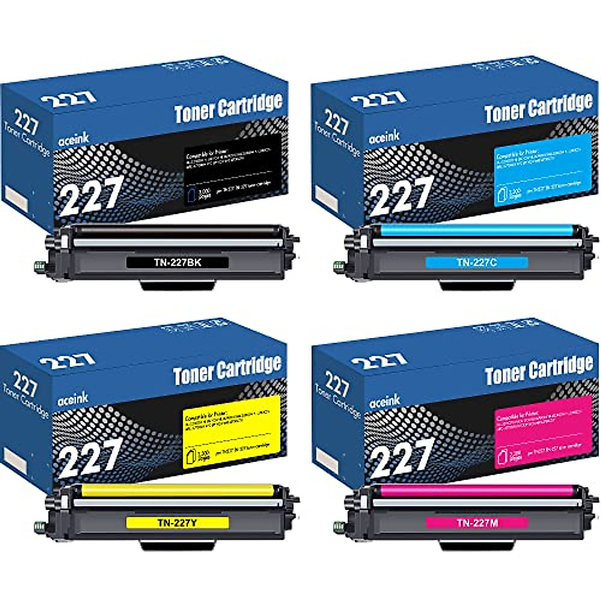 TN-227 High Yield Toner 4Pack: Compatible for Brother TN227 TN 227 TN-227BK/C/M/Y for HL-L3270CDW HL-L3210CW HL-L3230CDW HL-L3230CDN HL-L3290CDW MFC-L3710CW MFC-L3750CDW MFC-L3770CDW Printer