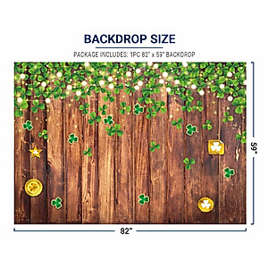 Allenjoy 82" x 59" St. Patrick's Day Backdrop Glitter Rustic Wood Green Lucky Shamrock Gold Coins Photography Background for Kids Baby Shower Birthday Party Decor Banner Portrait Photo Booth Props