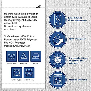 Flash Furniture Capri Comfortable Sleep Premium Fitted Waterproof, Vinyl Free Mattress Protector - Comfortable, Breathable, Quiet, Quilted Fabric Protection - Full, White
