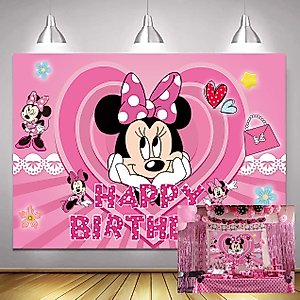 5x3ft Pink Mouse Party Supplies Photography Backdrop Princess Girls Birthday Background 1st 2nd 3rd Decoration for Kids Baby Shower Banner Photo Studio Props