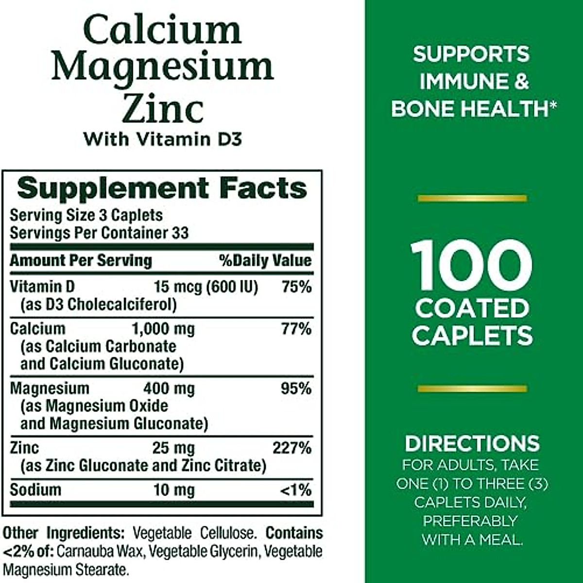 Nature's Bounty Calcium Magnesium Zinc with Vitamin D3 Caplets - 100 Count - Bonus: AM-PM Small Pocket Mini Pill Case