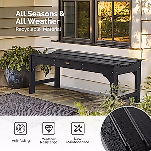VINGLI Outdoor Bench Garden Bench HDPE Porch Bench, Poly Lumber Patio Bench, Oversized Park Bench All-Weather 800 lbs Weight Capacity (Black)