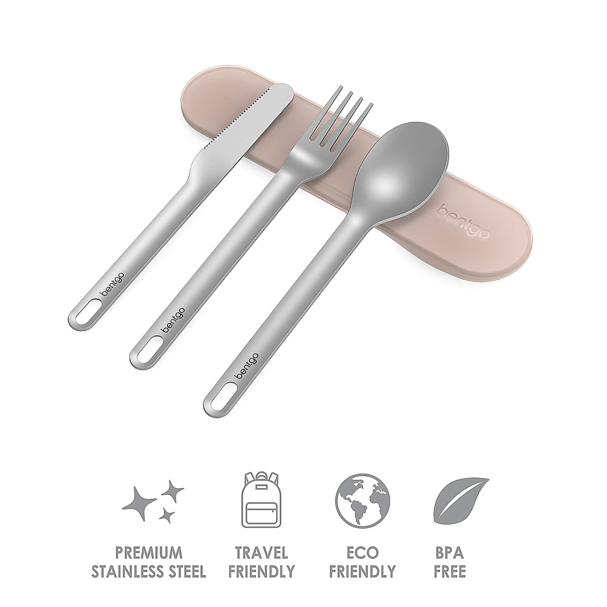 Bentgo Stainless Travel Utensil Set - Reusable 3-Piece Silverware Set with Carrying Case, High-Grade Premium Steel, BPA-Free Case, Eco-Friendly - Ideal for Travel, Camping, and Office Use (Rose)