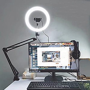 Overhead Video Mount Articulating Arm,Cell Phone Holder, Webcam Stand Lazy Desk Arm Clamp Desktop Suspension Scissor Accessory for Flat Photography Videography Recording Livestream（Black）