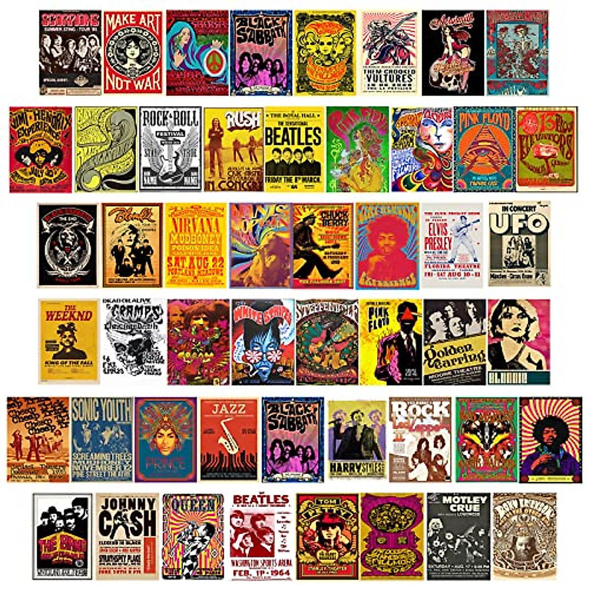 Vintage Rock Band Posters - 50-Piece Retro Wall Collage Kit