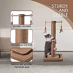 MECOOL Cat Scratching Post Tall Kitten Posts Tree Premium Scratcher Natural Jute Ropes with Tracking Interactive Toys Heavy Base Cat Scratch Deterrent for Indoor Cats (Beige) (Medium-23)