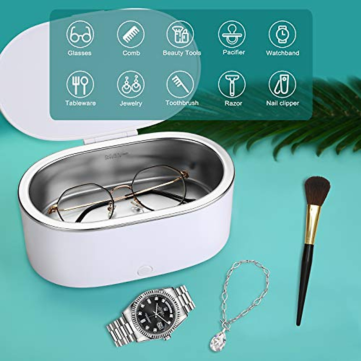 BlumWay Ultrasonic Jewelry Cleaner, Portable Ultrasonic Cleaner Machine, Mini Sonic Cleaner forJewelry,Glasses,Rings,Gold,Silver,Diamond,Coin,Watch,Denture,500ML SUS Tank(White)
