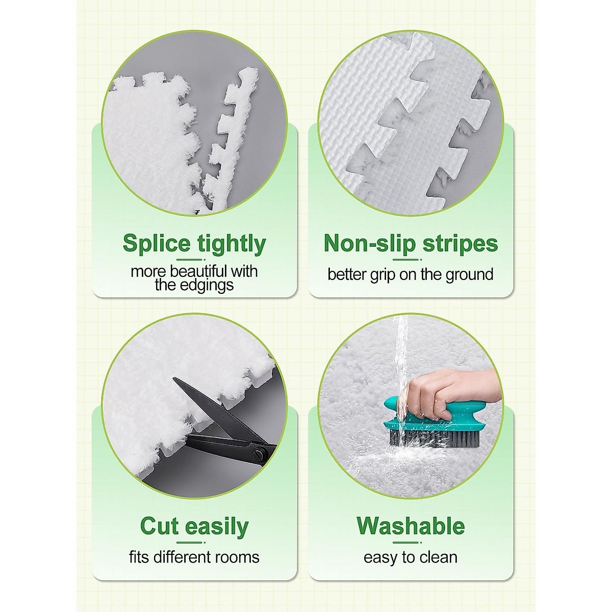 12 pcs Thickened Plush Foam Interlocking Floor Mat, Interlocking Foam Tiles with Edgings for Baby, Soft Anti-Slip Puzzle Area Square Rug Playmat for Children Room Bedroom(11.8", White)