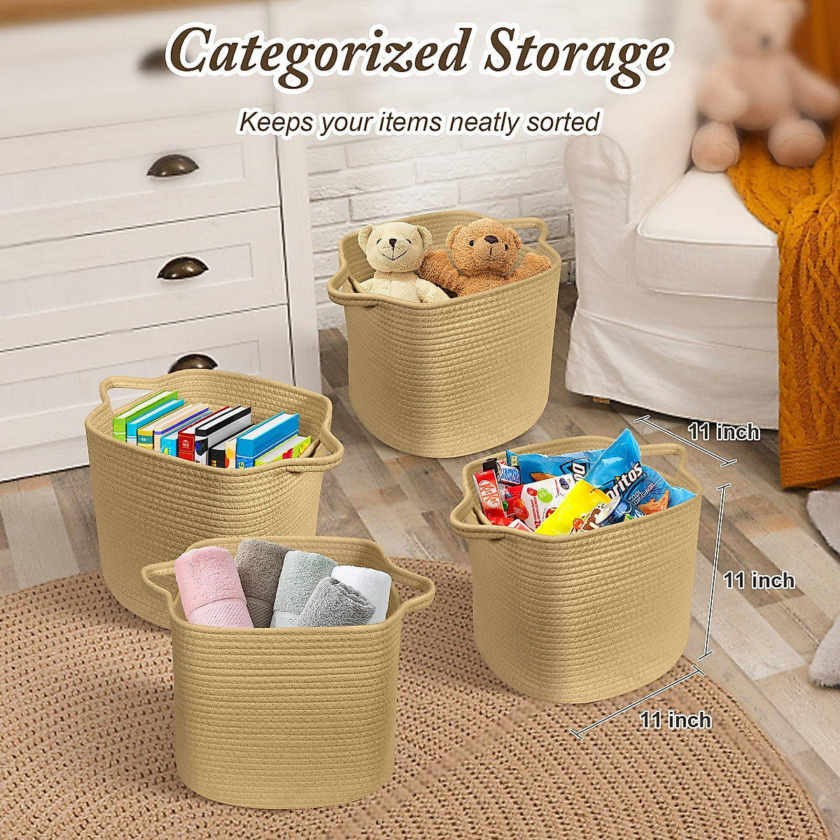 GLCON Cotton Rope Baskets for Organizing - 2 Pack Cube Storage Bins - Woven Basket for Storage - Square Toy Organizer Bins - Storage Cubes for Shelves, Closet - Baby Nursery Bin