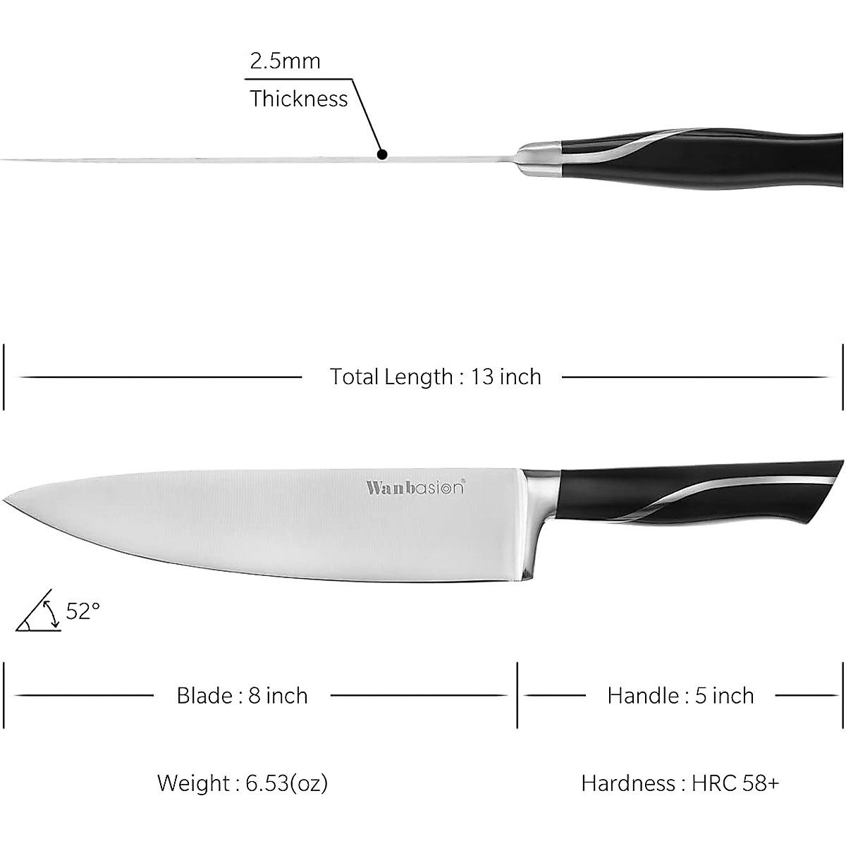 Wanbasion Chef Knife Professional 8 inch, Stainless Steel Kitchen Knife with Finger Guard, Sharp Knife for Cutting Meat
