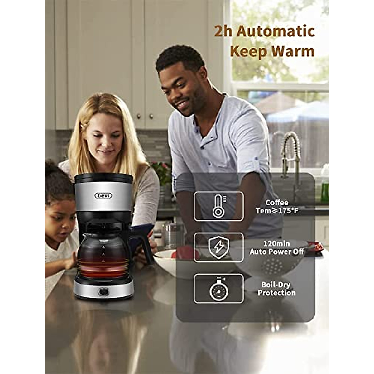 Gevi 4-Cup Coffee Maker with Auto-Shut Off, Small Drip Coffeemaker Compact Coffee Pot Brewer Machine with Cone Filter, Glass Carafe and Hot Plate, Stainless Steel Finish