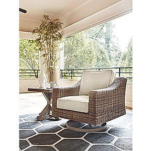 Signature Design by Ashley Beachcroft Outdoor Swivel Wicker Patio Lounge Chair, Beige
