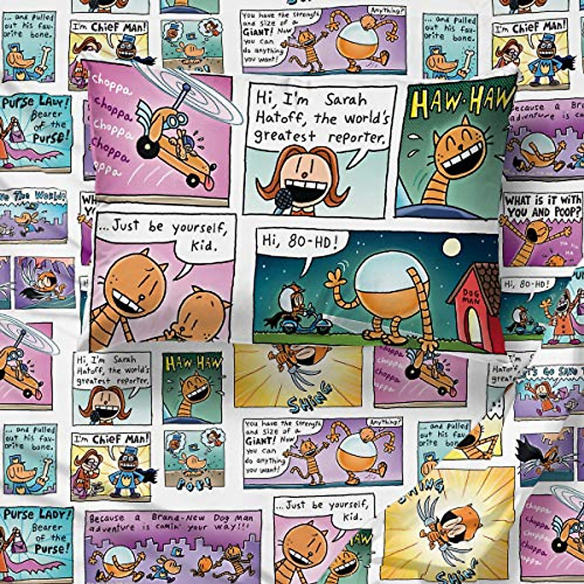 Jay Franco Dog Man Supa Buddies 4 Piece Toddler Bed Set - Includes Comforter & Sheet Set - Bedding Features Cat Kid & Lil' Petey - Super Soft Fade Resistant Microfiber (Official Dog Man Product)