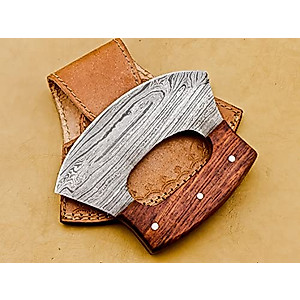 Handmade Damascus Chef Kitchen Ulu Knife Chef Knife Heavy Duty Damascus Handle Walnut Wood With Leather Sheath