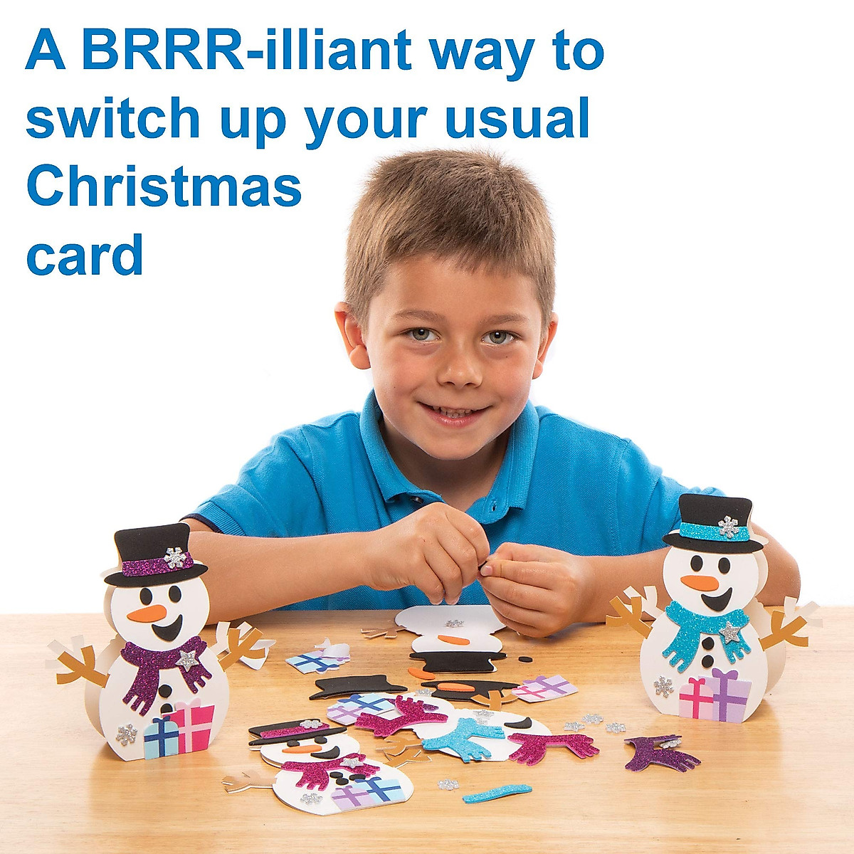 Baker Ross AX531 Snowman Mix & Match Card Kits - Pack of 6, Personalize Your Own Festive Cards, Arts and Crafts for Kids